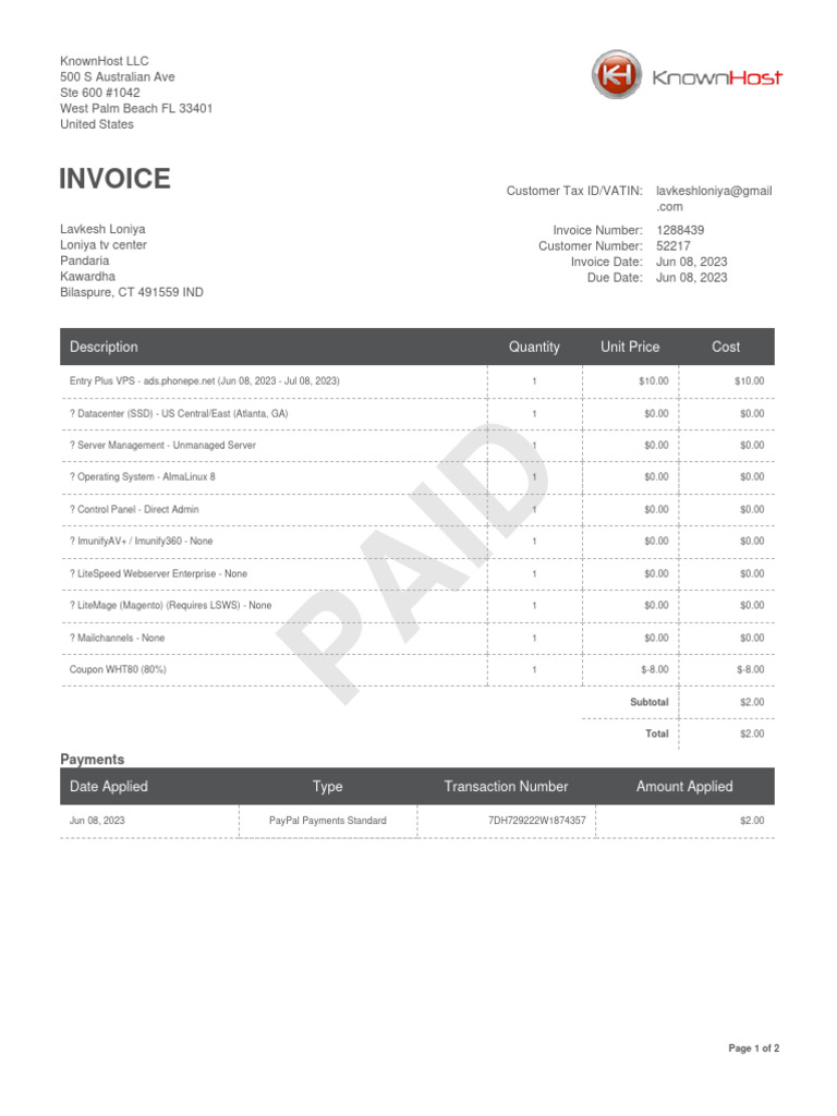 Invoice: Description Quantity Unit Price Cost | Download Free PDF | Business | Economies