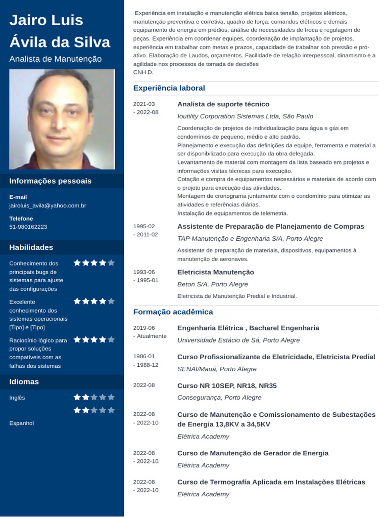Currículo de Jairo Luis Ávila Silva | PDF | Eletricista | Eletricidade