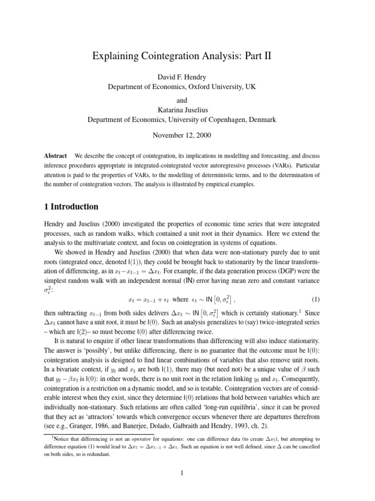 Explaining Cointegration Analysis - Part II | PDF | Vector Autoregression | Stationary Process