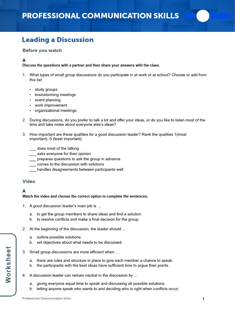 Pcs Leadingdiscussion Worksheet 324625 | PDF | Brainstorming ...