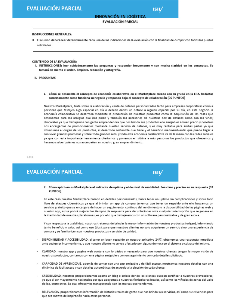 Evaluacion Parcial Innovacion Logistica 2022-1 | PDF | Aplicación movil | Logística