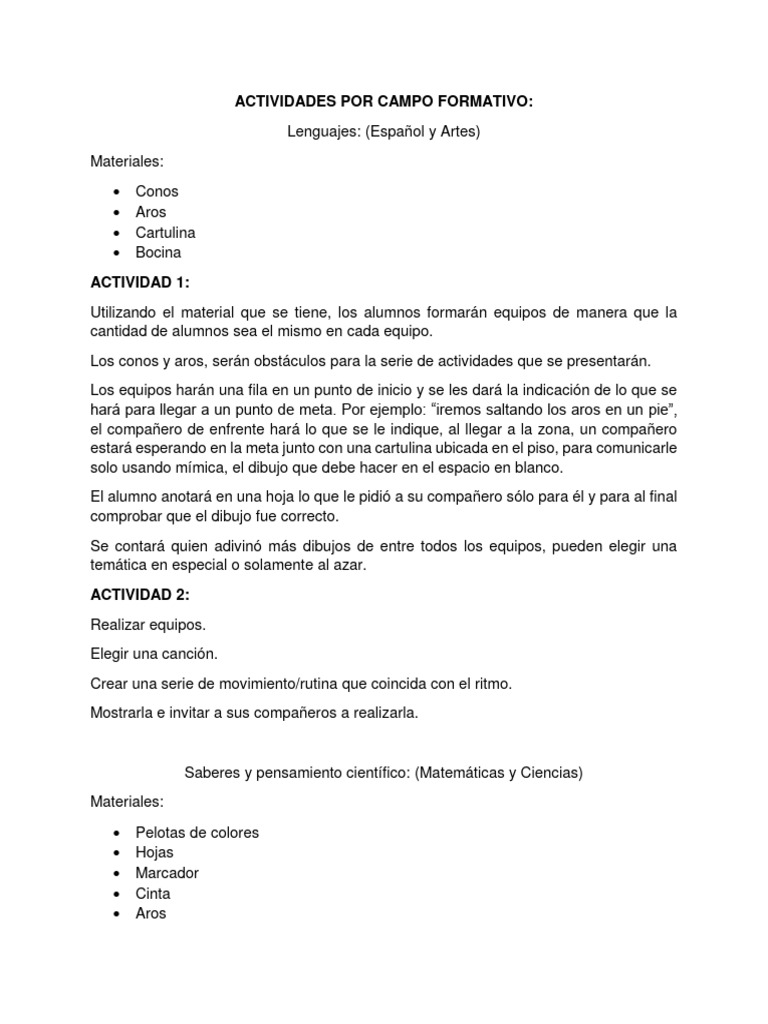 Actividades Por Campo Formativo | PDF