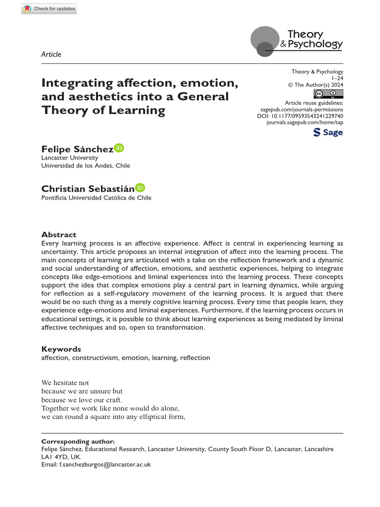 Affective Integration in Learning Theory | PDF | Emotions | Experience