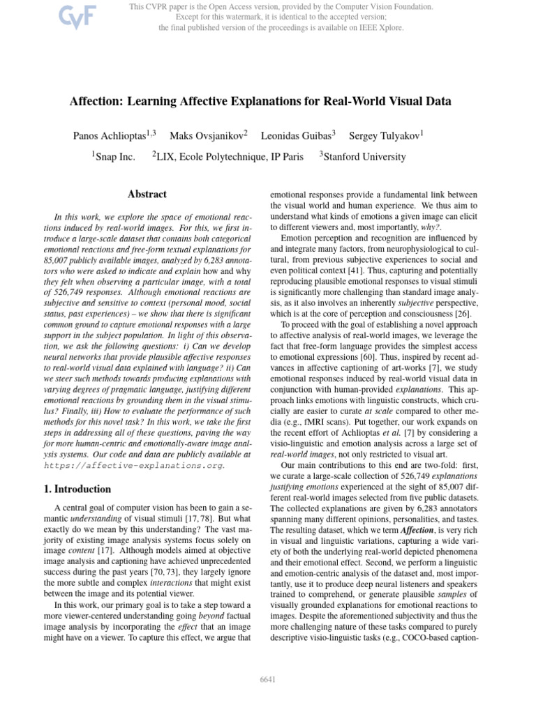 Achlioptas Affection Learning Affective Explanations For Real-World Visual Data CVPR 2023 Paper ...