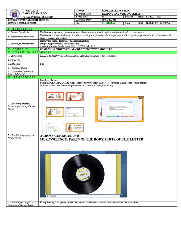 Cot Lesson Plan | PDF