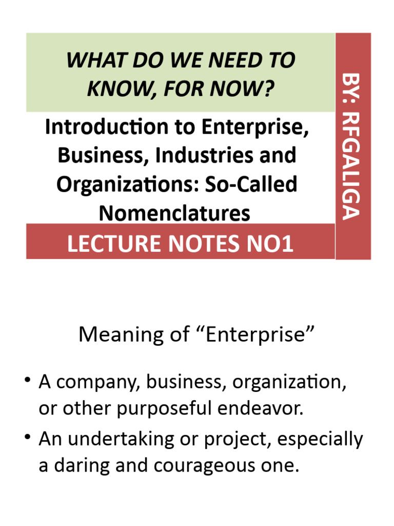 LECTURE 1 - What We Need To Know For Now | PDF | Business ...