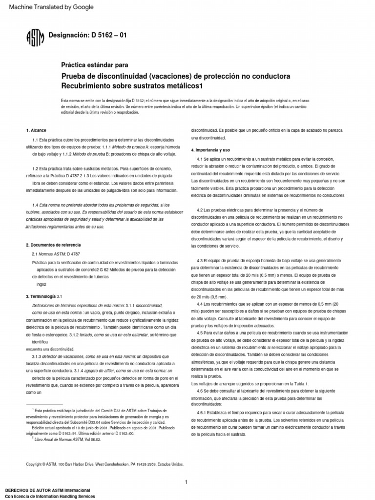 ASTM D 5162 Holiday Metal | PDF | Revestimiento | Electrónica