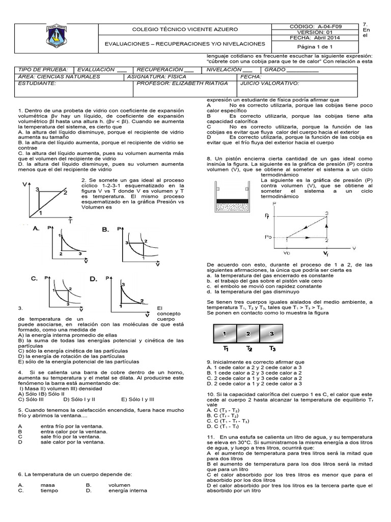 Preguntas Icfes Termo | PDF | Calor | Temperatura