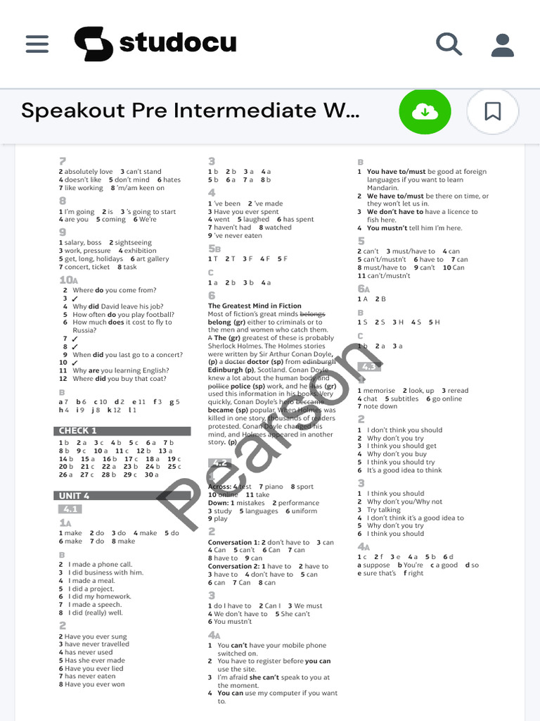 Speakout Pre Intermediate | PDF | Sherlock Holmes | Arthur Conan Doyle ...
