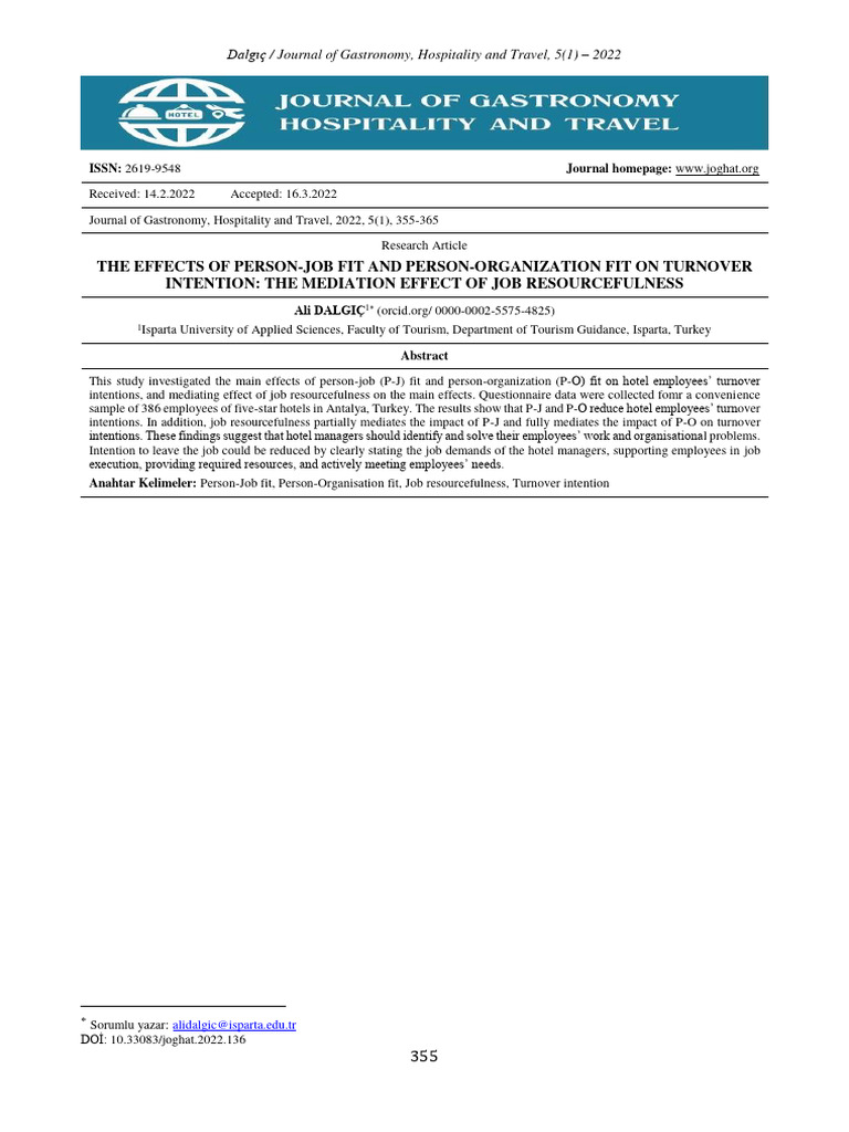 The Effects of Person-Job Fit and Person-Organization Fit On Turnover | PDF