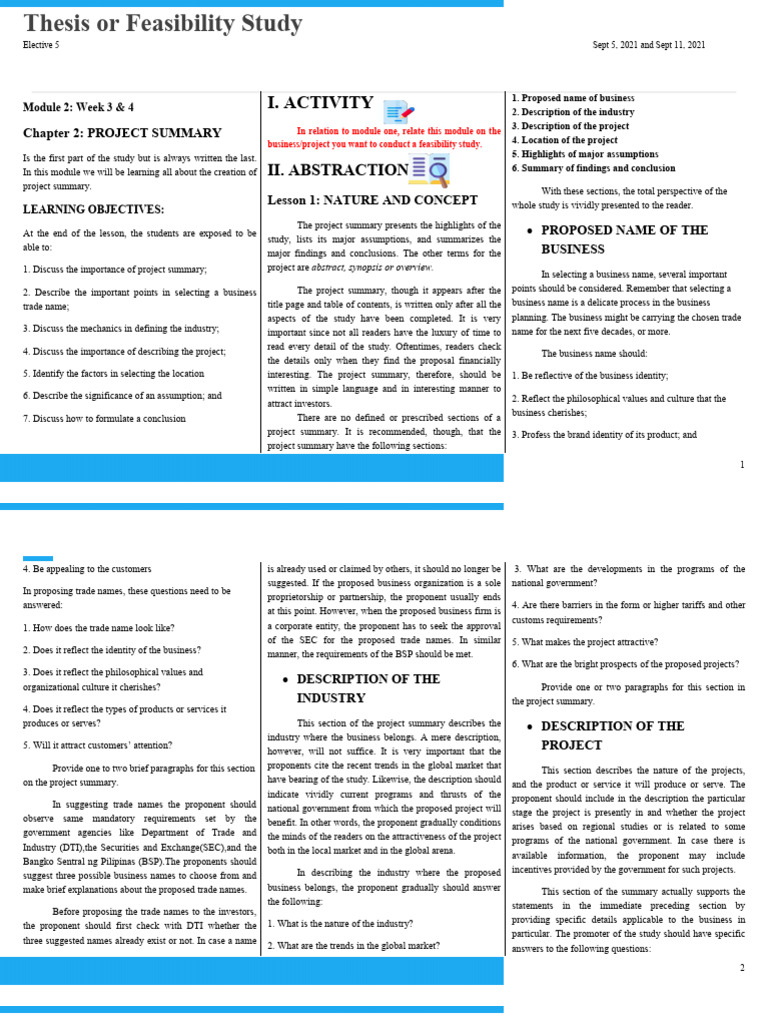 Module 2 PROJECT SUMMARY | PDF | Feasibility Study | Economics