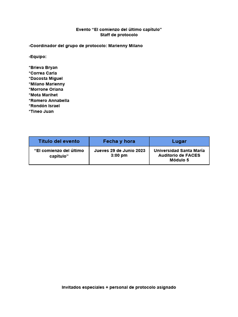 Protocolo en "Último Capítulo" | PDF