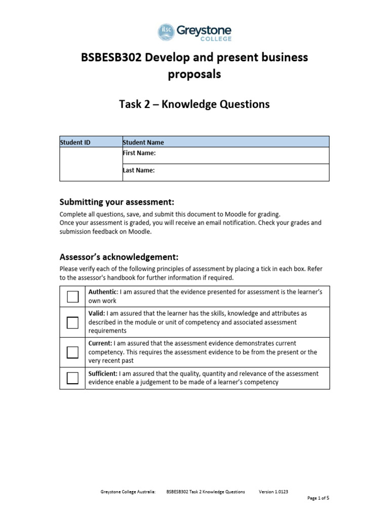 BSBESB302 Task 2 Knowledge Questions V1.0123 Fillable | PDF | Risk ...