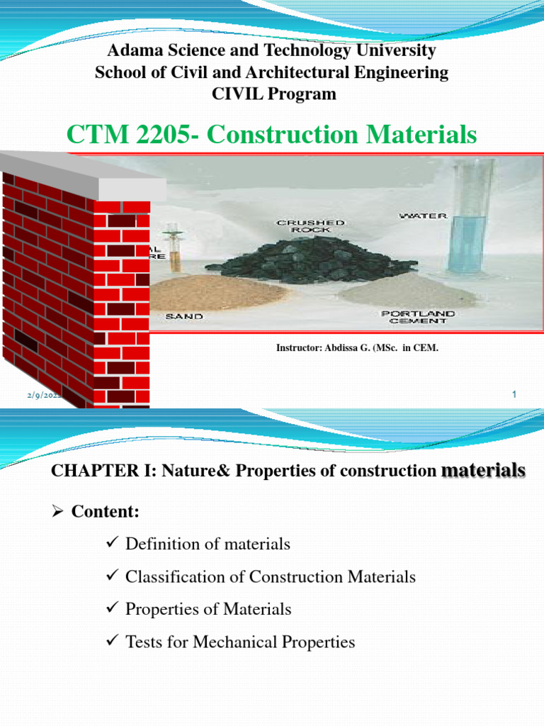 Chapter 1 Lecture Nature& Properties of Construction Materials | PDF ...