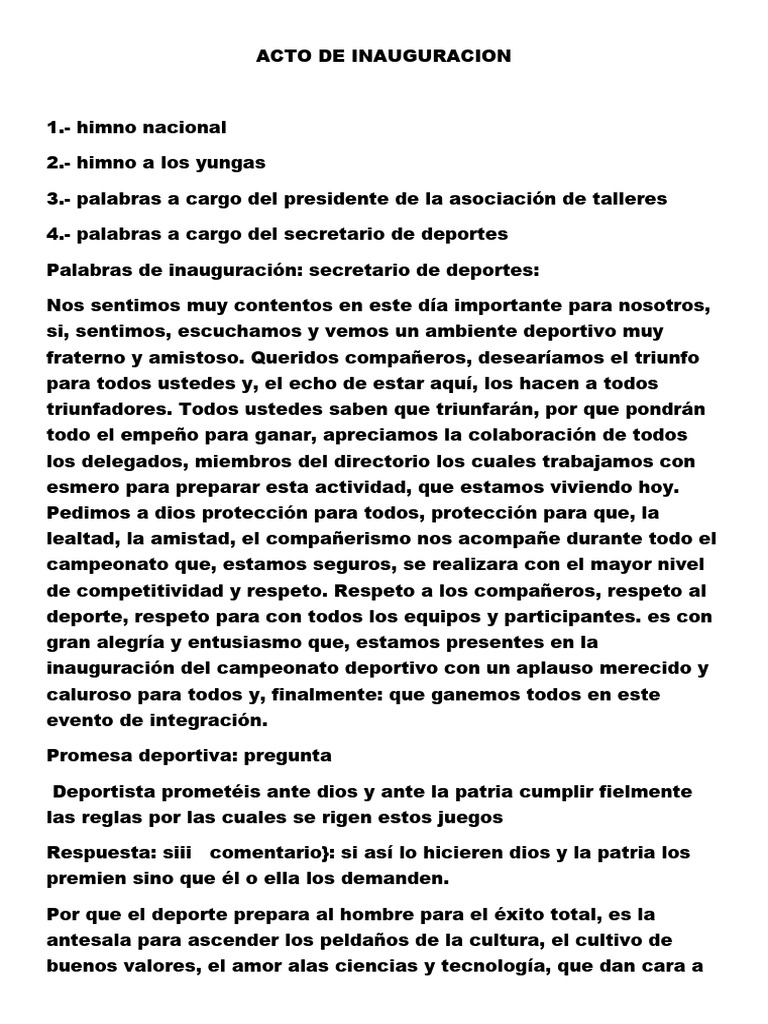 Discurso DE INAUGURACION | PDF