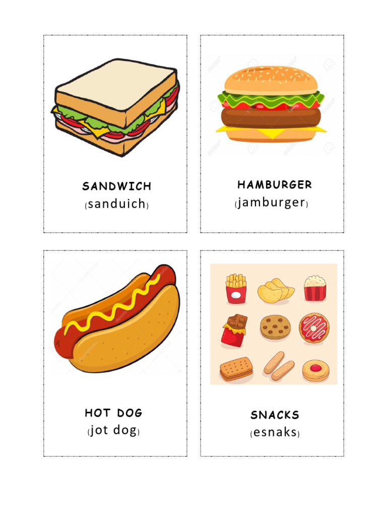 Fichas Del Vocabulario Sobre Las Comidas Unidad 7 | PDF