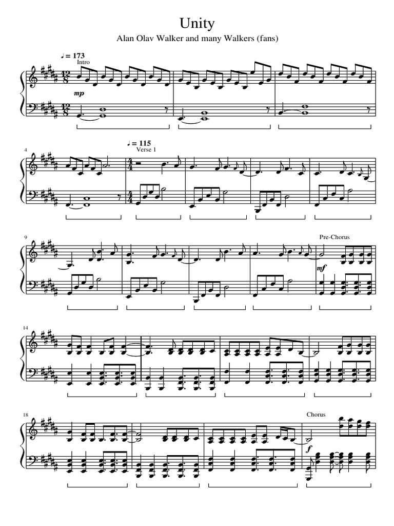 Piano Sheet Unity by Alan Walker | PDF | Songs | Musical Forms