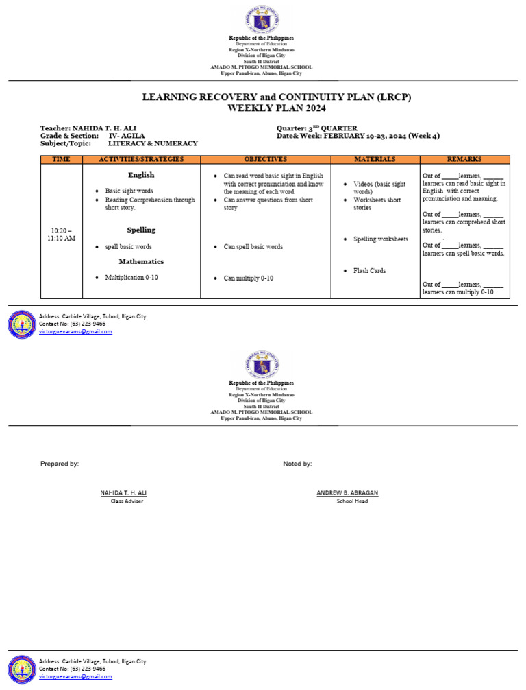 LRCP Plan 2023 Week 9 | PDF | Pedagogy | Behavior Modification