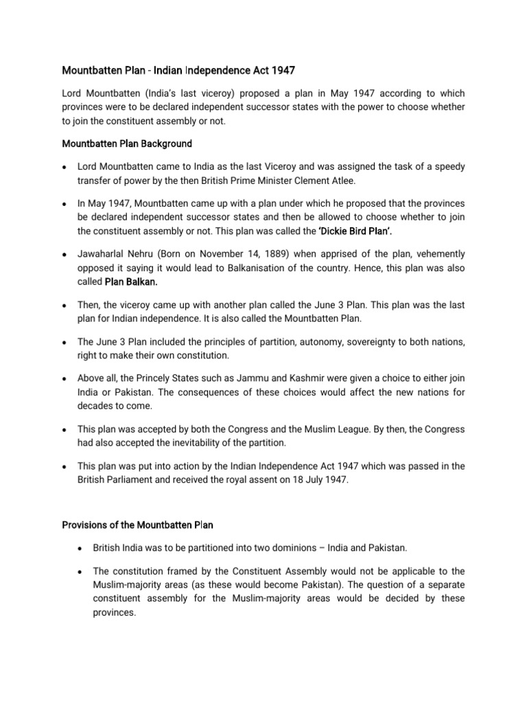 Mountbatten Pla-WPS Office | PDF | Partition Of India | Government