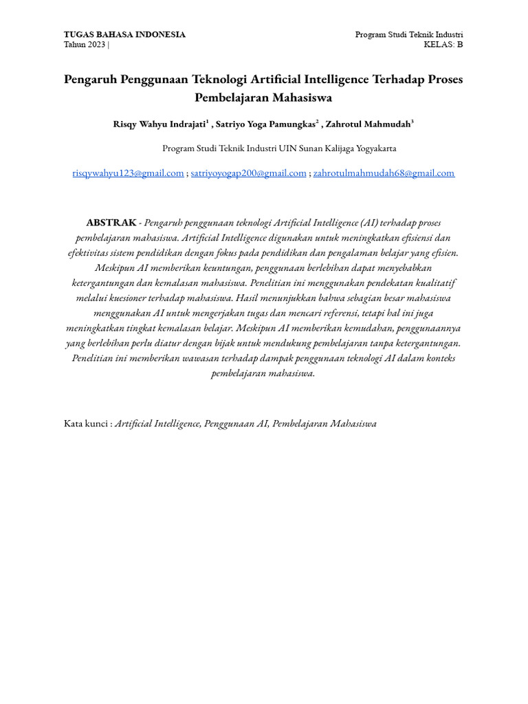 Rev Pengaruh Penggunaan Teknologi AI Terhadap Proses Pembelajaran Mahasiswa | PDF | Komputer