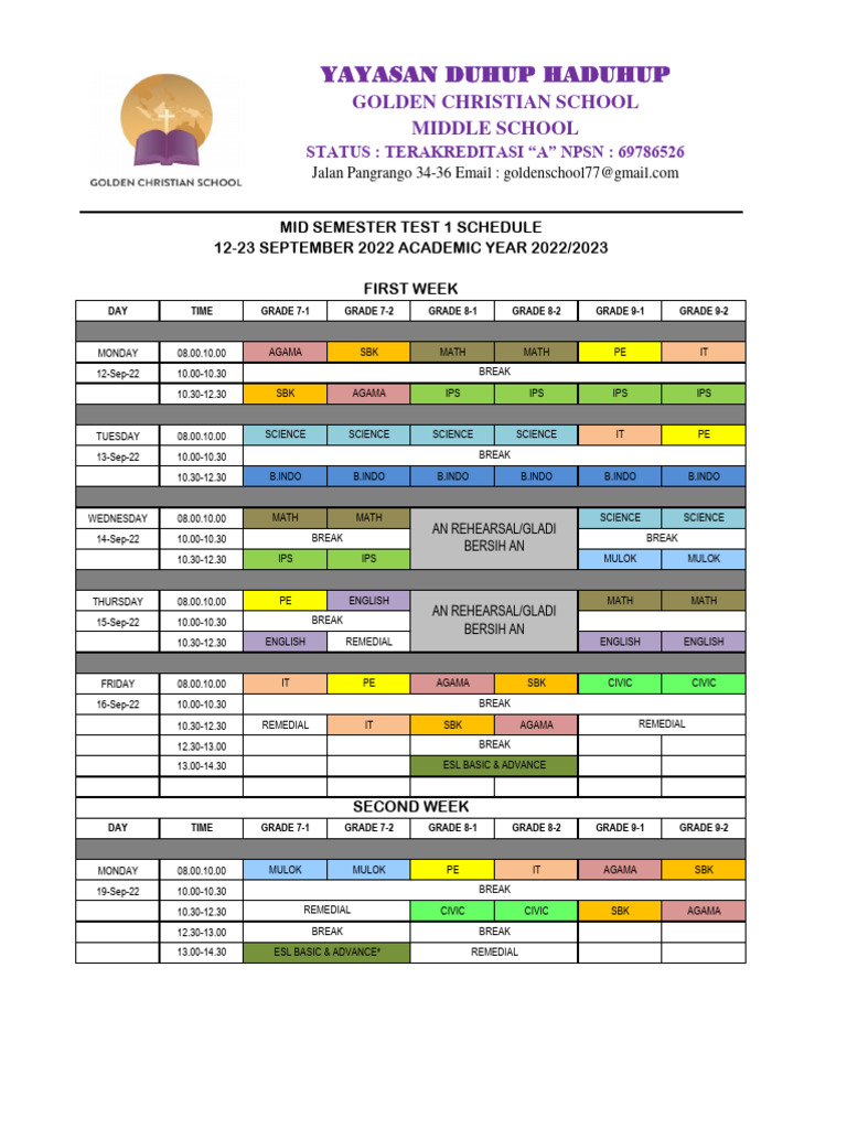 (Siswa) Jadwal Midsem Term 1 Ta 2022-2023 | PDF | Academia | Schools