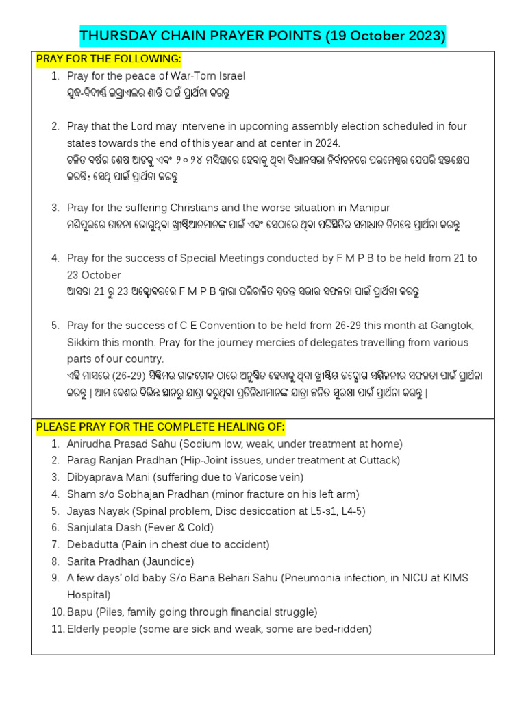 Thursday Chain Prayer Points - 19 October 2023 PDF | PDF