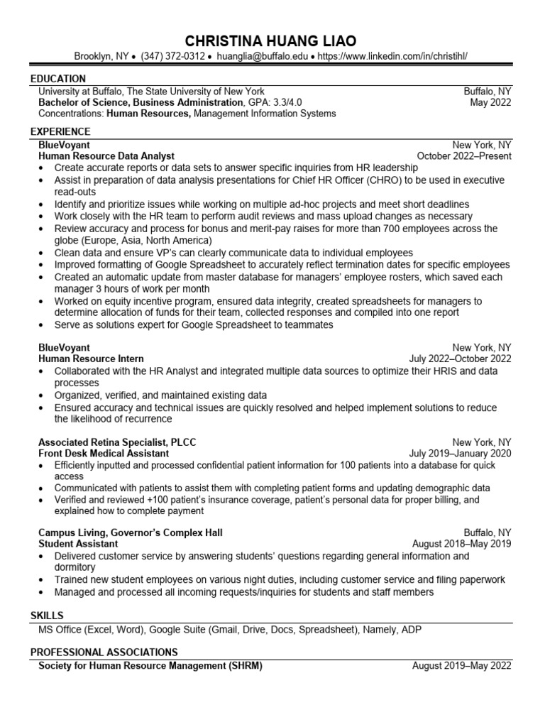 Christina Huang Liao - Resume | PDF | Human Resource Management ...