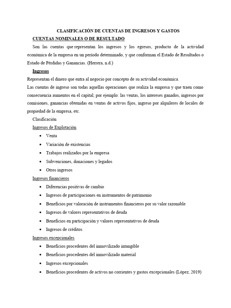 Clasificacion de Cuentas de Ingresos y Gastos - Leonela | PDF ...