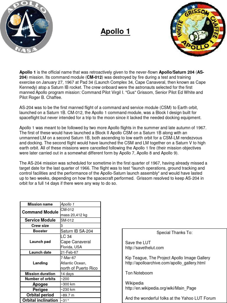 Apollo 1 (SA-204) | PDF