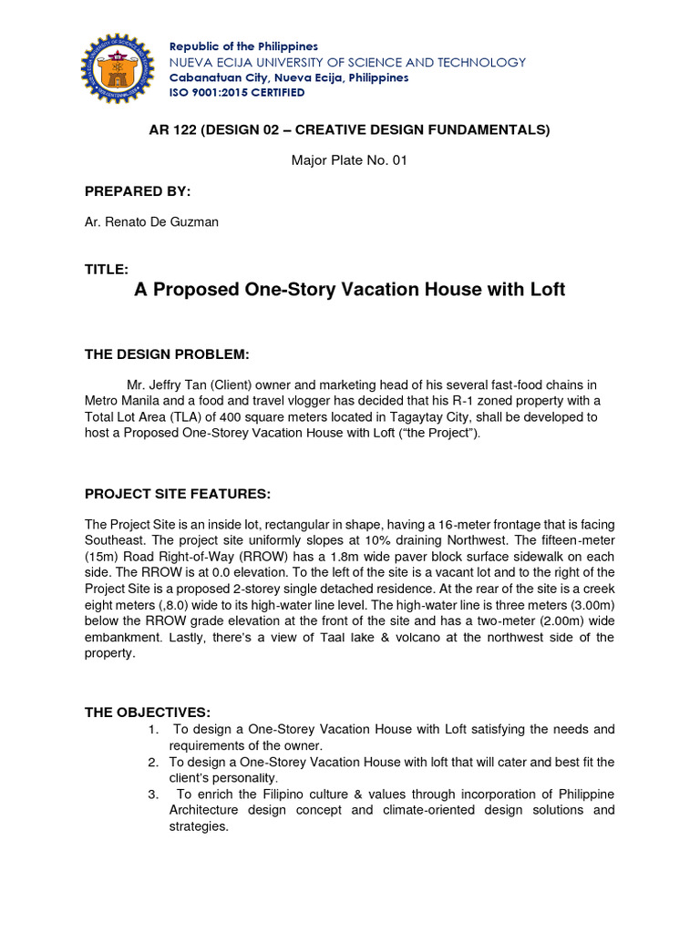 Design 2 Major Plate No. 1 One Storey Vacation House With Loft | PDF ...