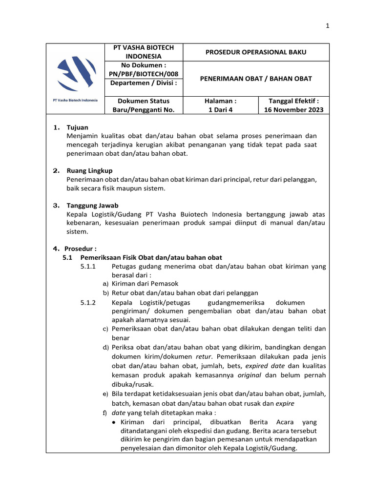 Penerimaan Obat Bahan Obat Pdf