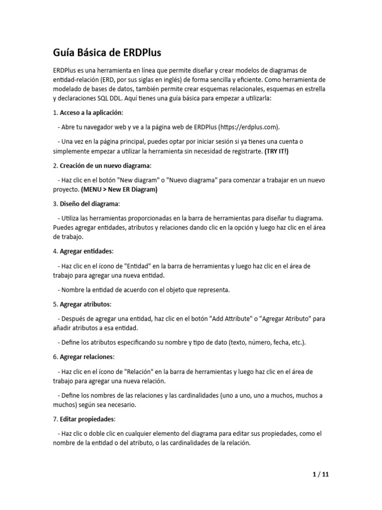 Guía Básica de ERDPlus | PDF | Bases de datos | Informática