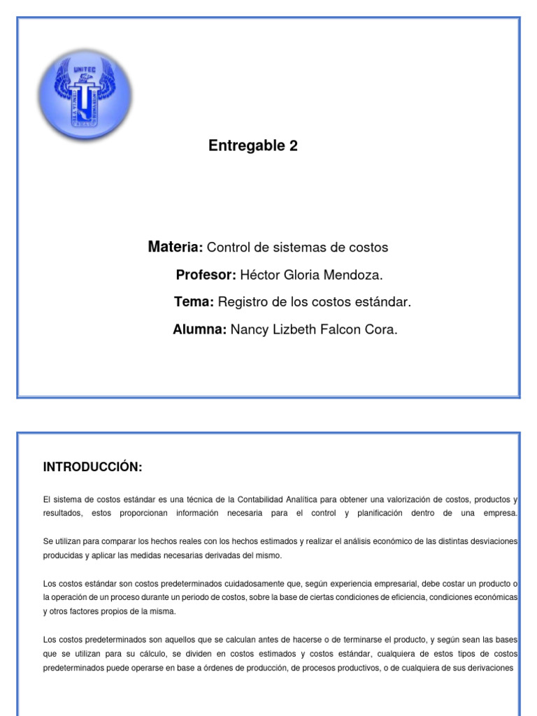 Control de Costos Estándar en Unicuentas | PDF | Estado de resultados ...