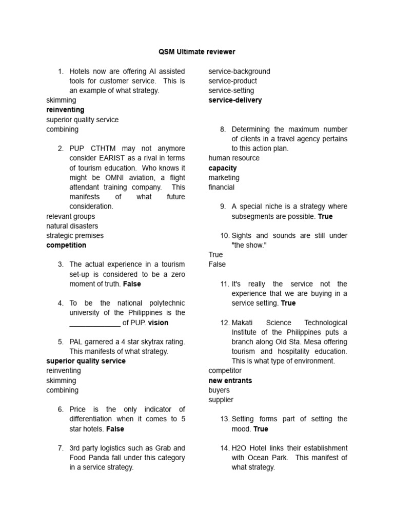 QSM Ultimate Reviewer | PDF | Tourism | Business