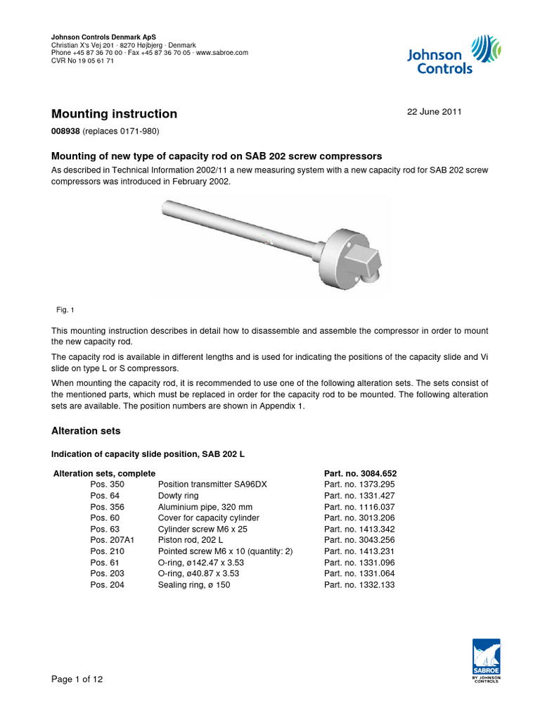 SAB 202 Compressor Capacity Rod Mounting | PDF | Piston | Screw