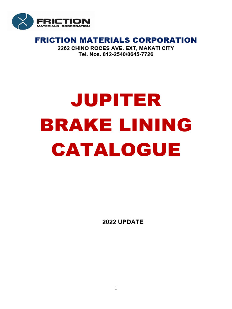 Jupiter Brake Lining Catalogue: Friction Materials Corporation | PDF ...