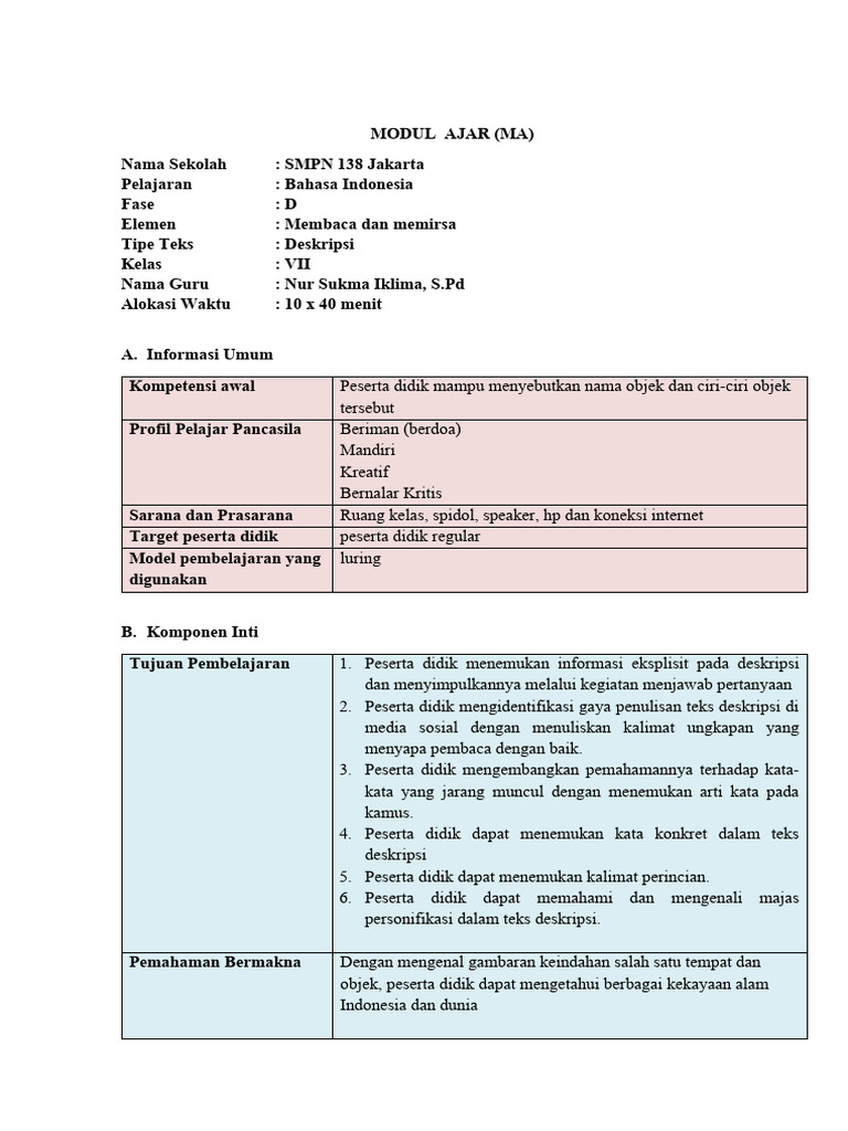 MODUL AJAR - Bab I Membaca Dan Memirsa - Kelas VII Rev. | PDF | Karier & Perkembangan | Kajian ...