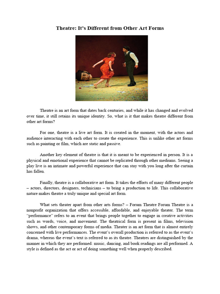 Theatre It's Different From Other Art Forms | PDF | Theatre | Musical ...