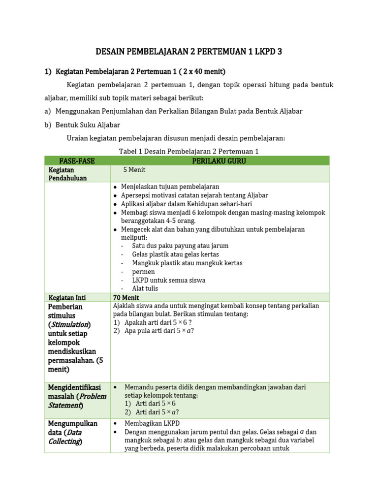 Desain Pembelajaran Dan LKPD 3 | PDF