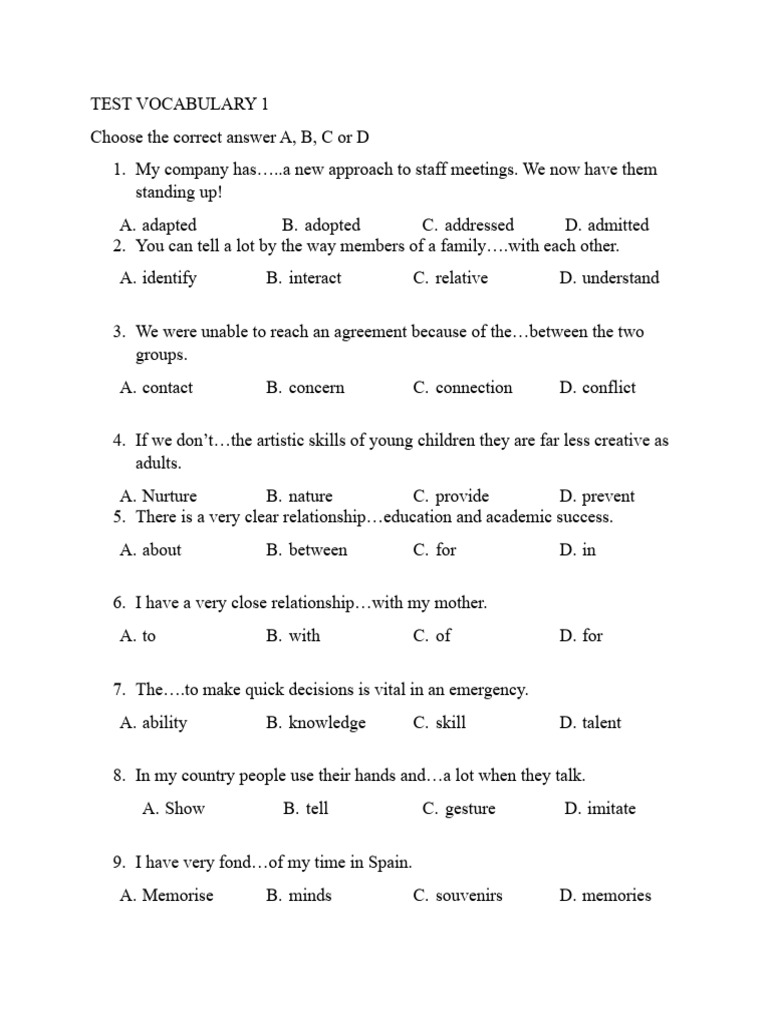 Test Vocabulary 1 | PDF | Behavioural Sciences | Clinical Medicine