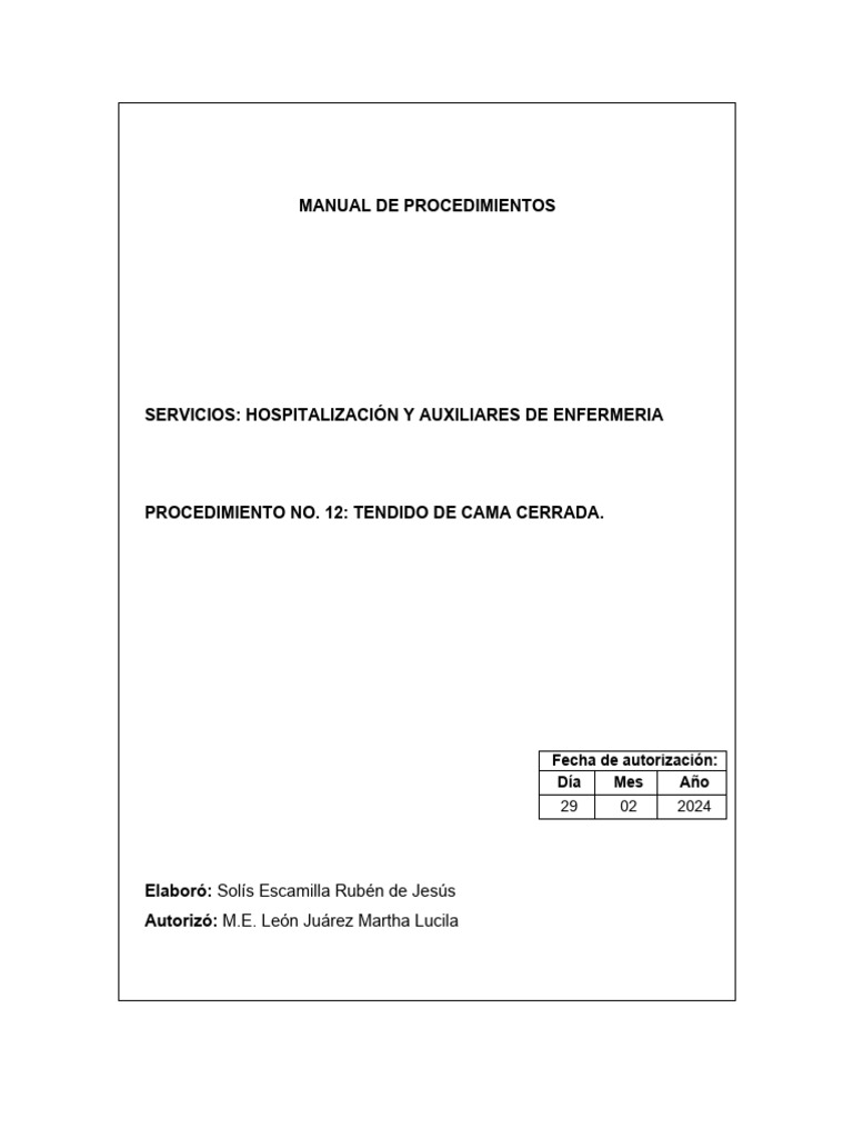 Procedimiento de Tendido de Cama Cerrada | PDF | Medicina ...