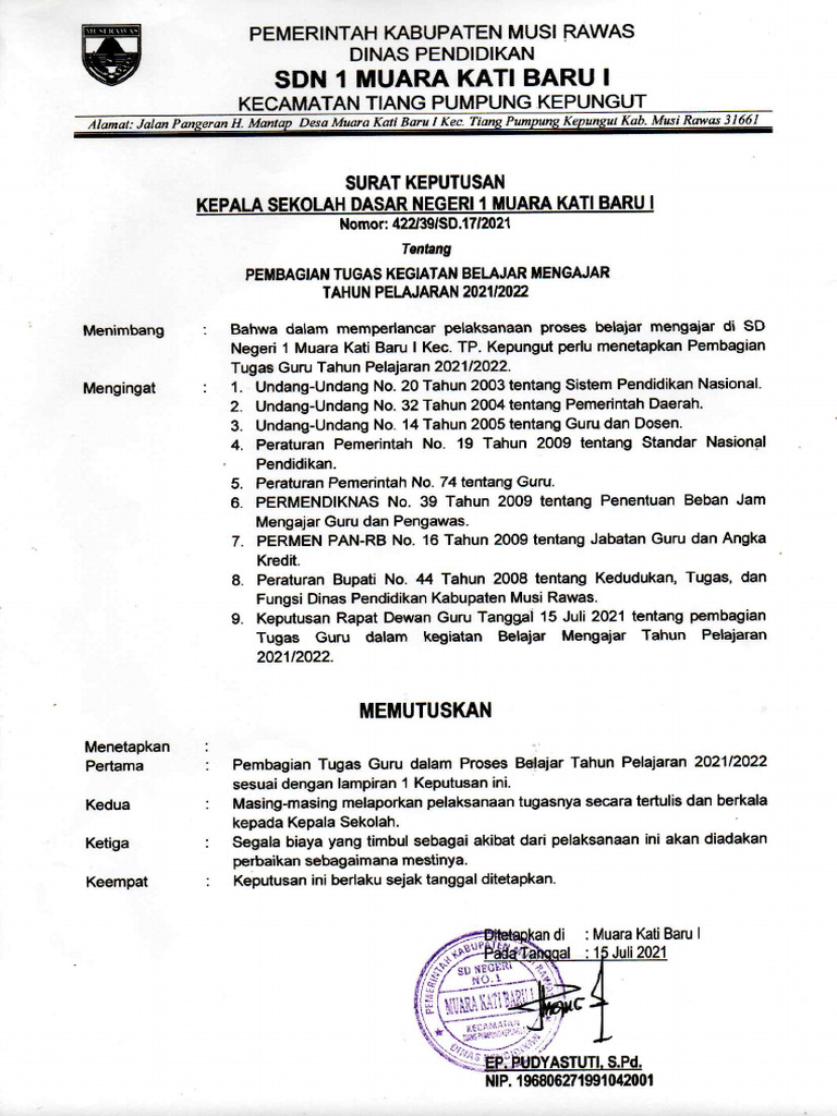 SK Pembagian Tugas Wiwin Susanti | PDF