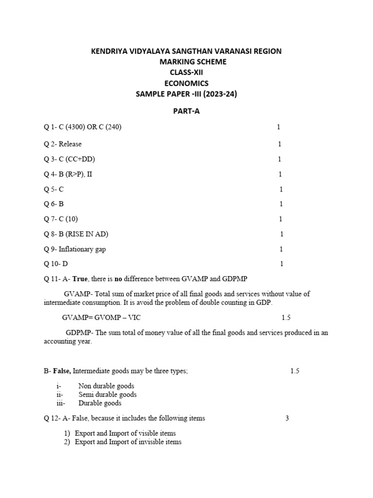 Marking Scheme Sample Paper 3 | PDF | Economic Growth | Economics
