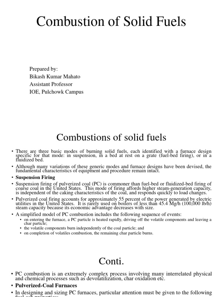 Combustion of Solid Fuels | PDF