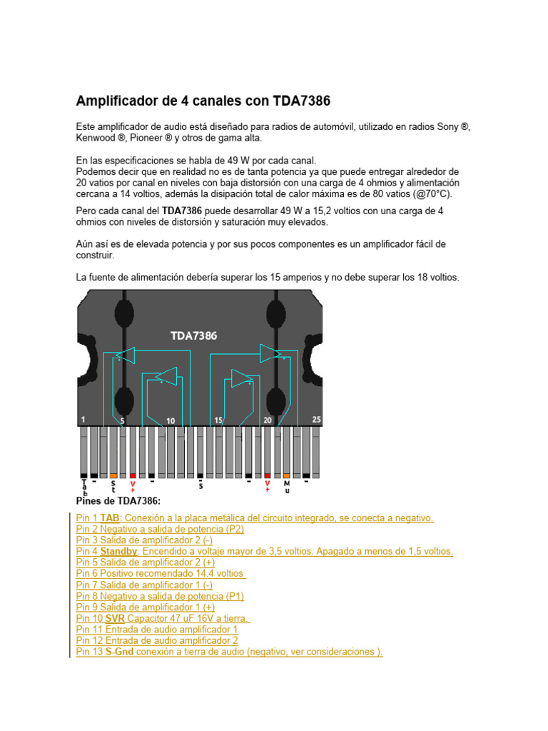 Amplificador de 4 Canales Con TDA7386 | PDF | Fuente de alimentación ...