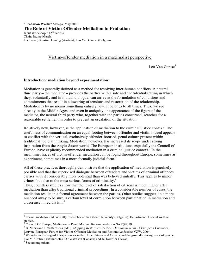 Victim-Offender Mediation in A Maximalist Perspective | PDF | Restorative Justice | Mediation