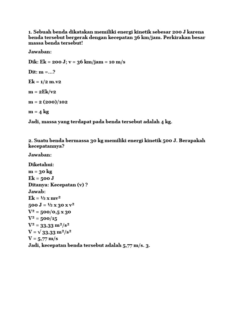 Soal Energi Kinetik dan Solusi | PDF | Ilmu Sosial | Sains & Matematika