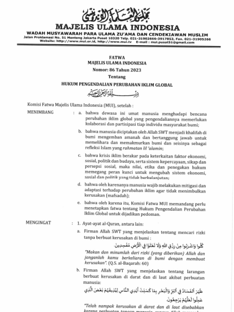 Fatwa MUI Nomor 86 Tahun 2023 | PDF