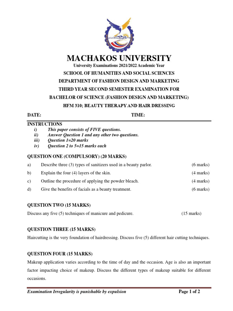 HFM 310 Beauty Therapy and Hair Dressing | PDF