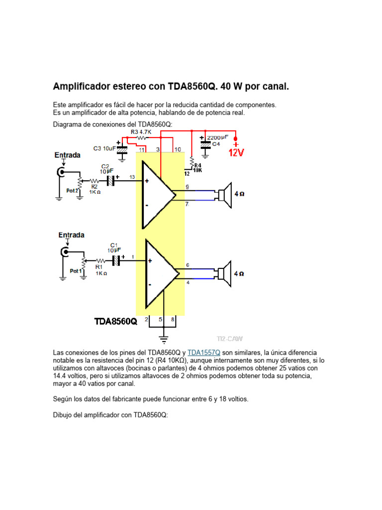 Amplificador Estereo 40 X 2 Con TDA8560Q | PDF
